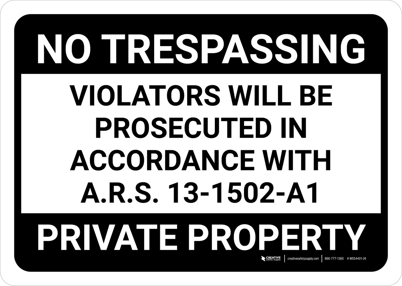 No Trespassing: Private Property Arizona BLACK v2 Landscape - Wall Sign ...