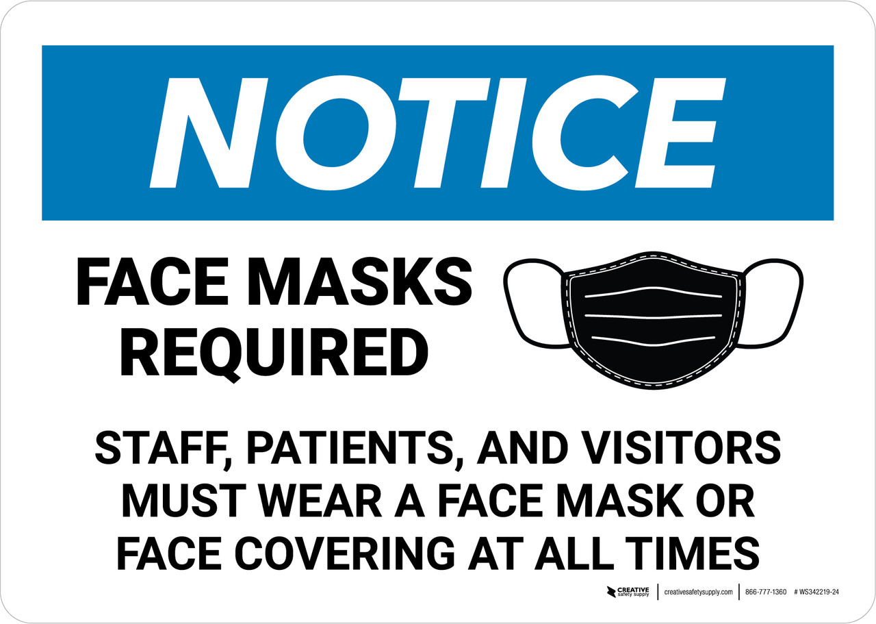 Notice: Face Mask Required Patients Staff and Visitors Landscape - Wall ...