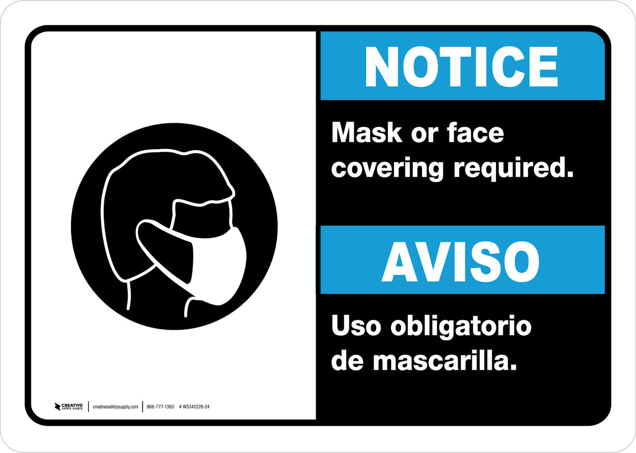 Notice: Mask Or Face Covering Required Spanish Bilingual Landscape ...