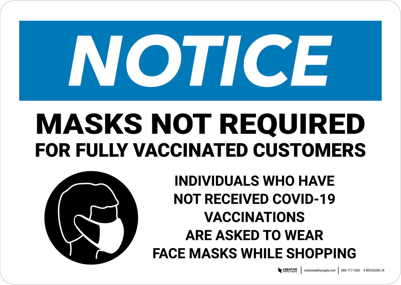 Notice: Masks Not Required For Fully Landscape - Wall Sign