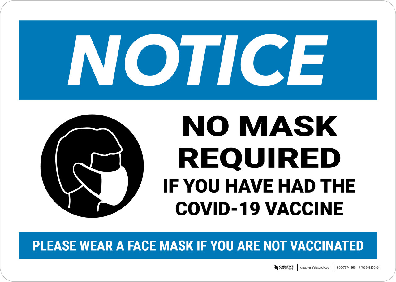 Notice: No Mask Required If Covid-19 Vaccine Landscape - Wall Sign