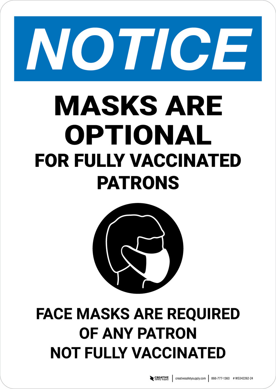 Notice: Masks Are Optional For Fully Vaccinated Patrons Portrait - Wall ...