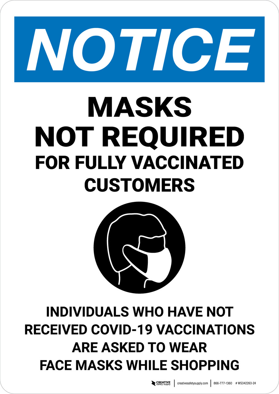 Notice: Masks Not Required For Fully Portrait - Wall Sign