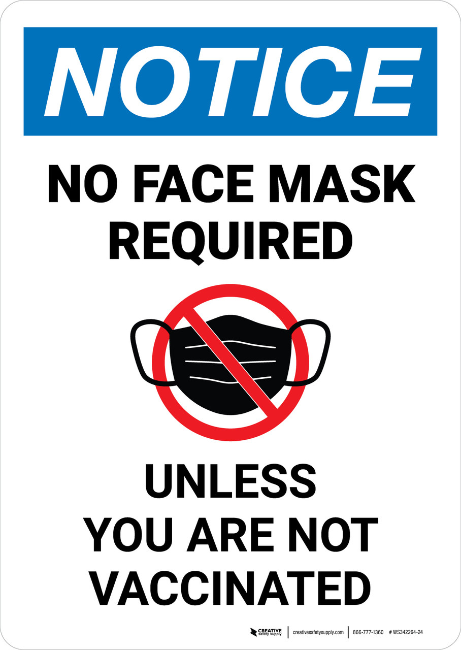 Notice: No Face Mask Required Unless Portrait - Wall Sign