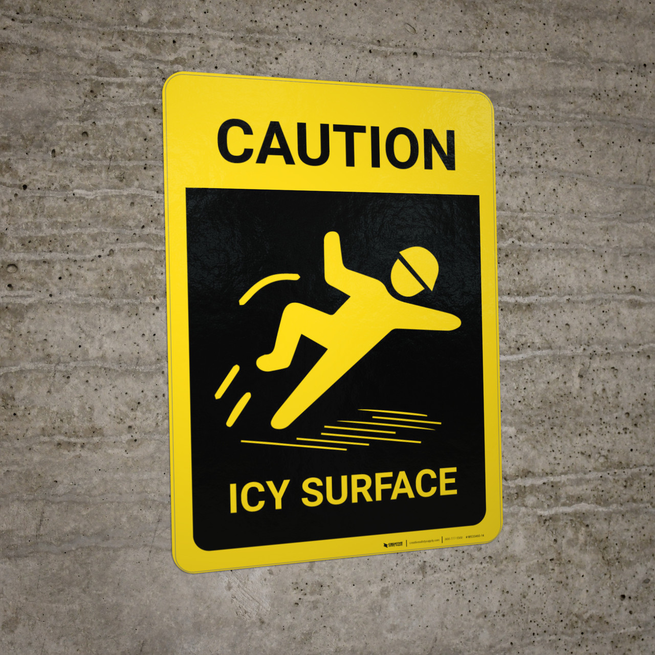 Caution: Icy Surface Vertical with Graphic - Wall Sign