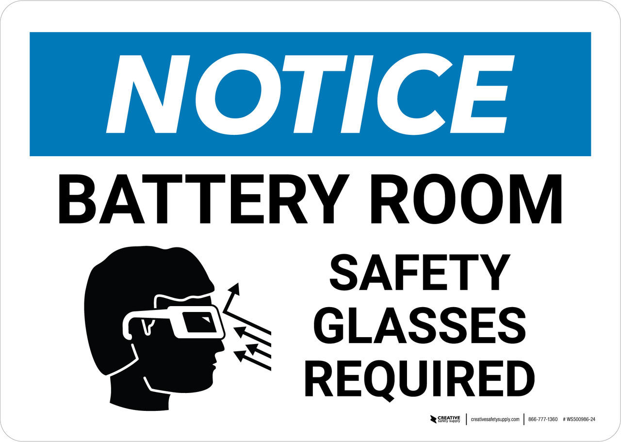 Notice: Battery Room Safety Glasses Required with Icon Landscape - Wall ...