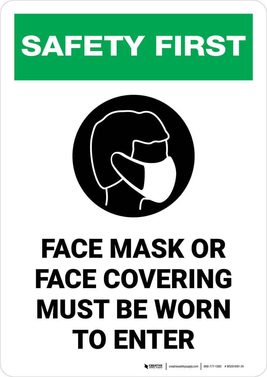 Safety First: Face Mask Or Face Covering Must Be Worn with Icon ...