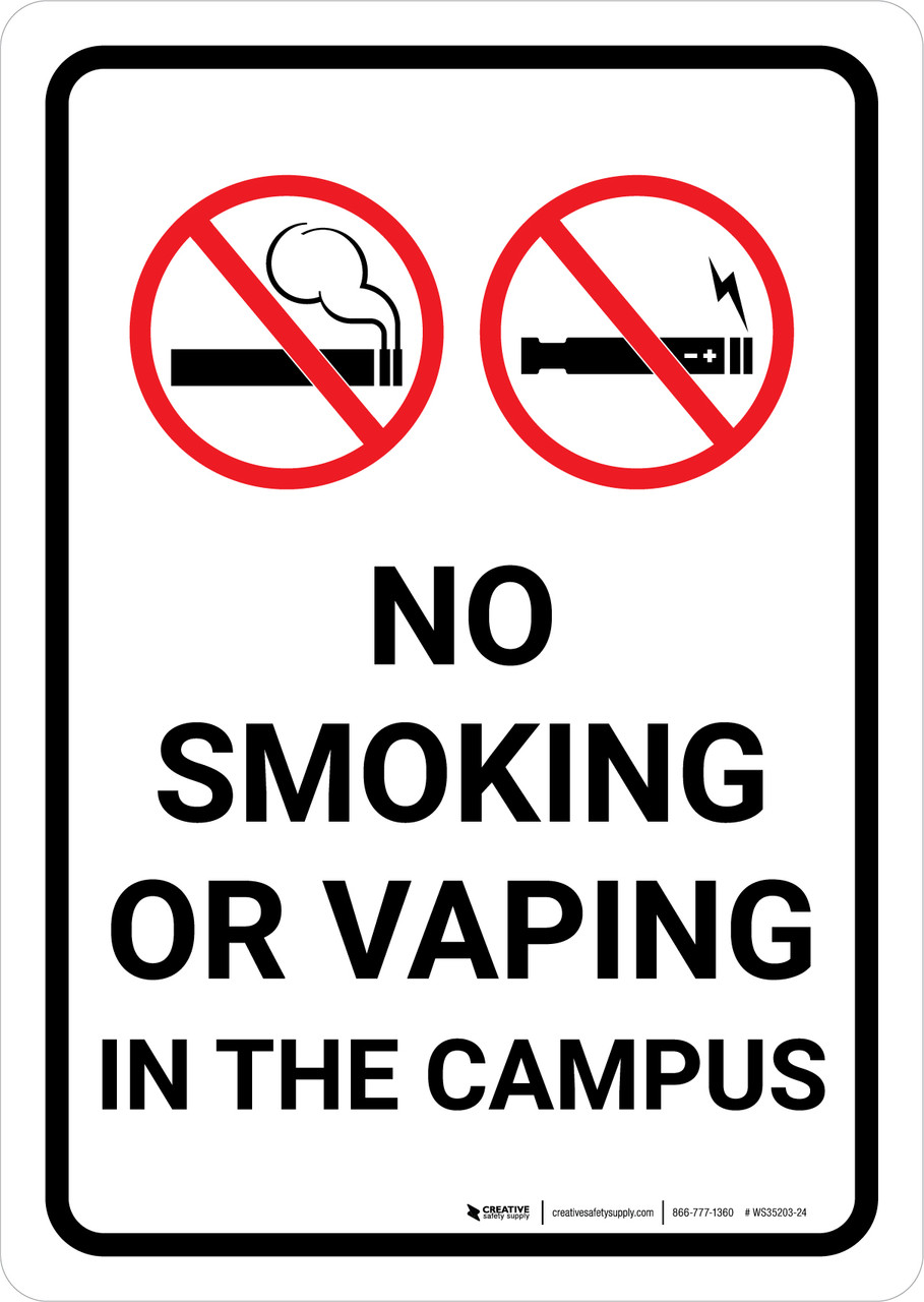 No Smoking Or Vaping In The Campus with Icons Portrait - Wall Sign ...