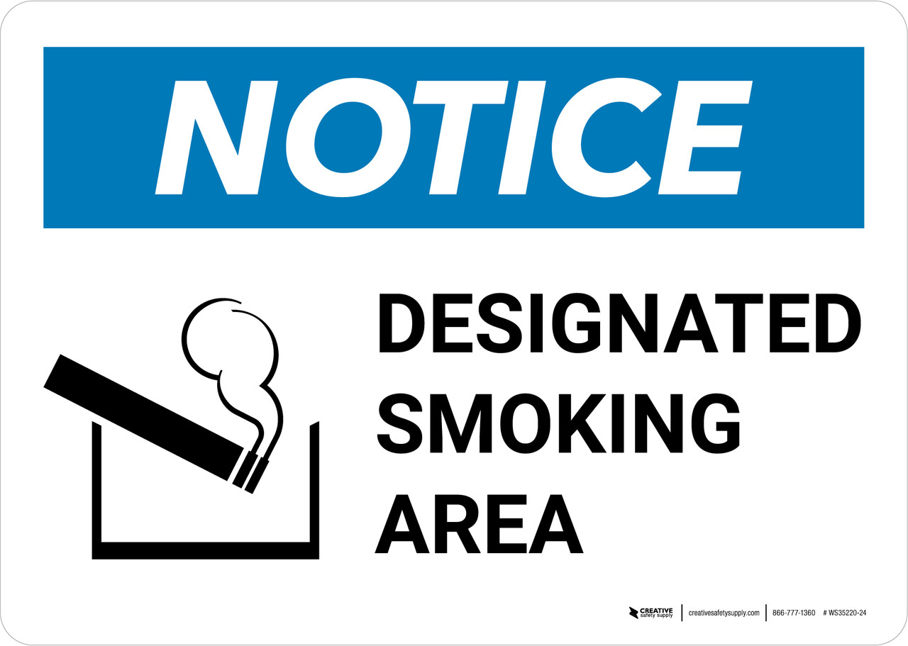 Notice: Designated Smoking Area with Icon Landscape - Wall Sign