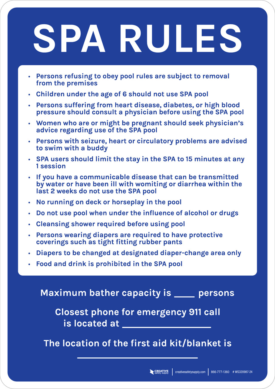 Washington Spa Rules Portrait - Wall Sign