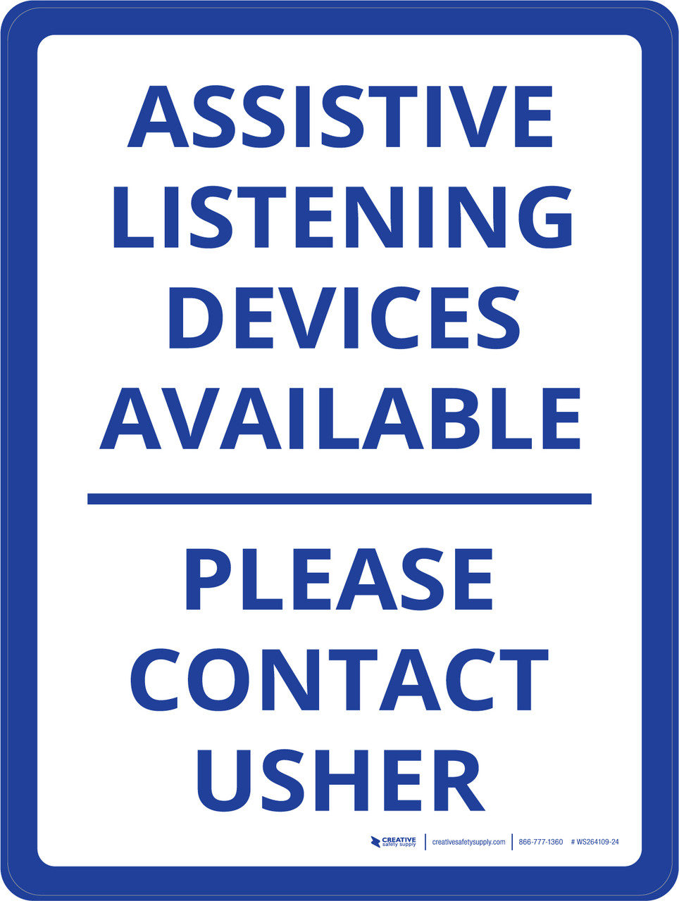 Assistive Listening Devices Available Contact Usher Portrait - Wall ...