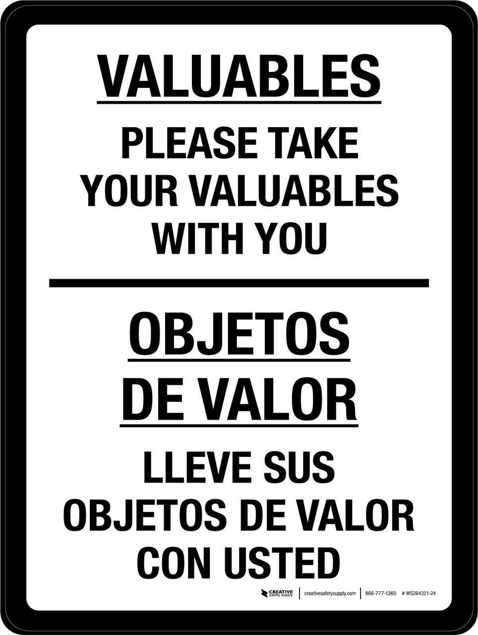 Please Take Your Valuables With You Bilingual Spanish Portrait - Wall ...