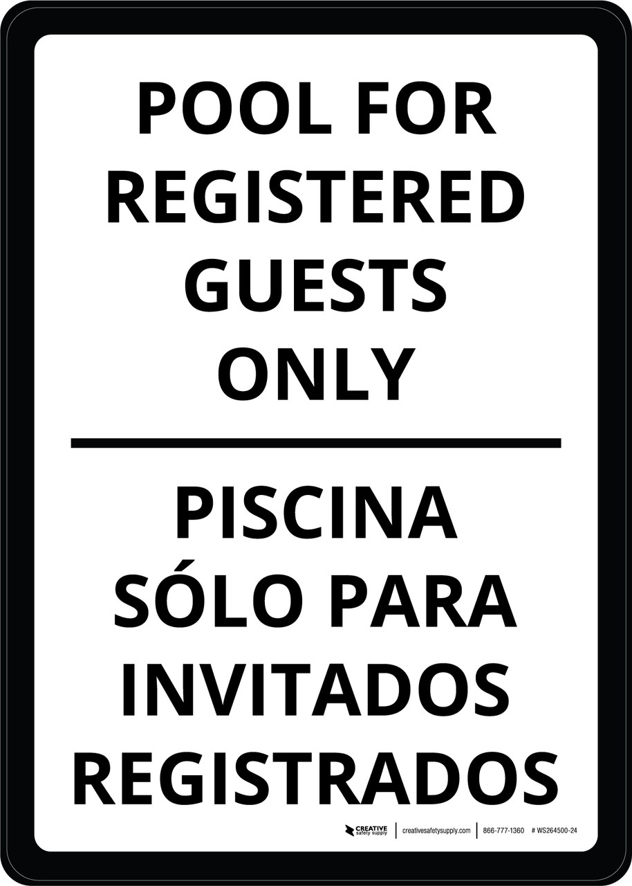 Pool For Registered Guests Only Bilingual Spanish Portrait - Wall Sign