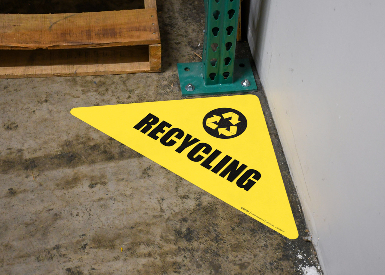 Recycling with Icon - Triangle Corner Floor Sign | Creative Safety Supply