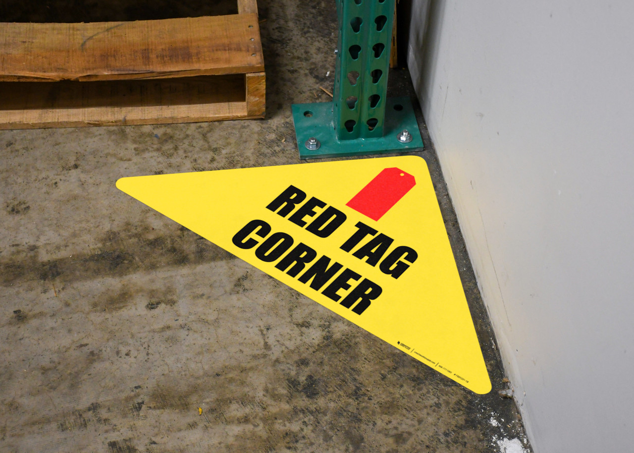 Red Tag Corner with Icon - Triangle Corner Floor Sign