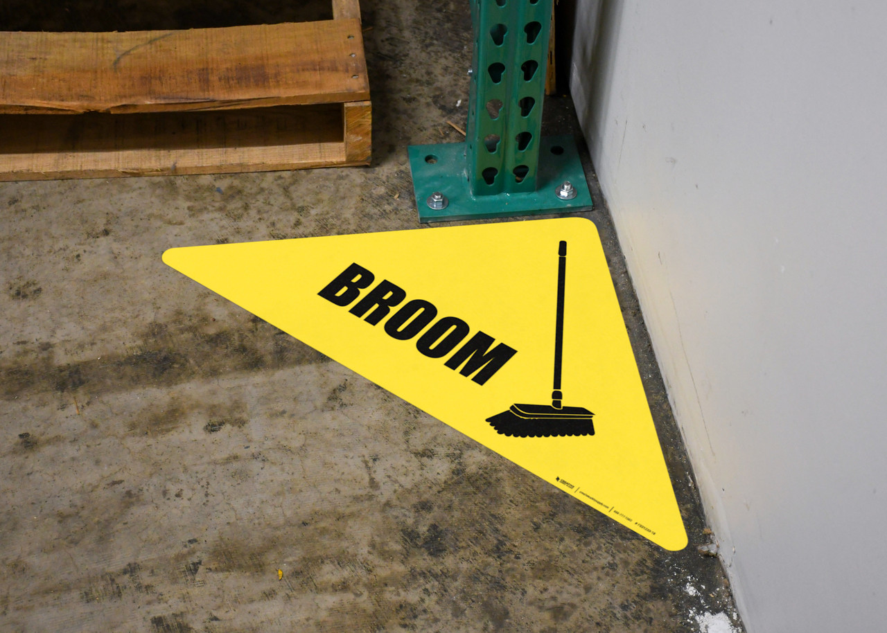 Broom with Icon - Triangle Corner Floor Sign