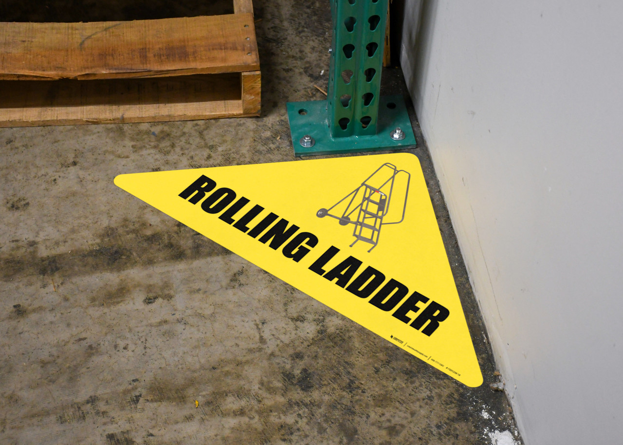 Rolling Ladder with Icon - Triangle Corner Floor Sign