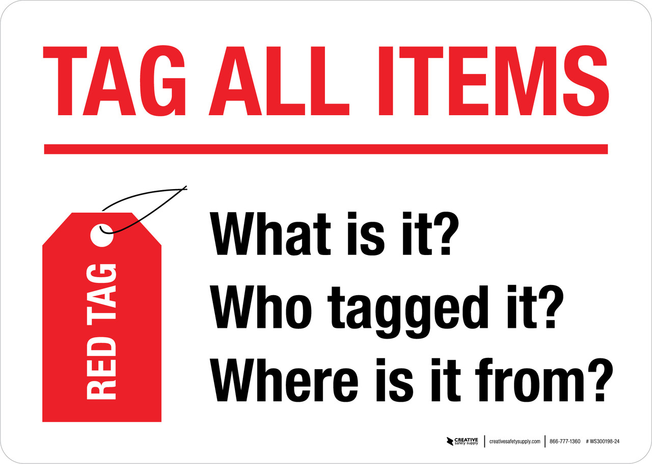 5S Red Tag Sign - Tag All Items Landscape - Wall Sign