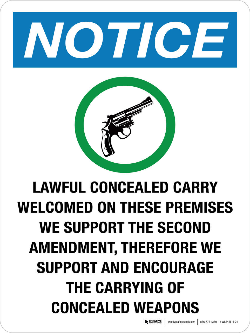 Notice: Lawful Concealed Carry Welcomed On These Premises Portrait ...