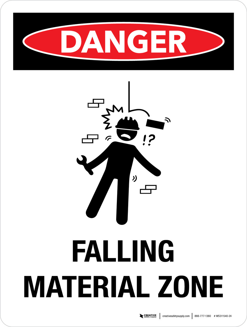 Danger: Falling Material Zone with Icon Portrait - Wall Sign Danger: Falling Material Zone with Icon Portrait - Wall Sign