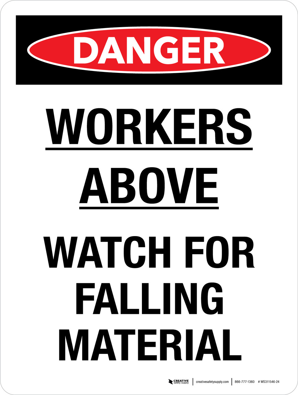 Danger: Workers Above Watch For Falling Material Portrait - Wall Sign