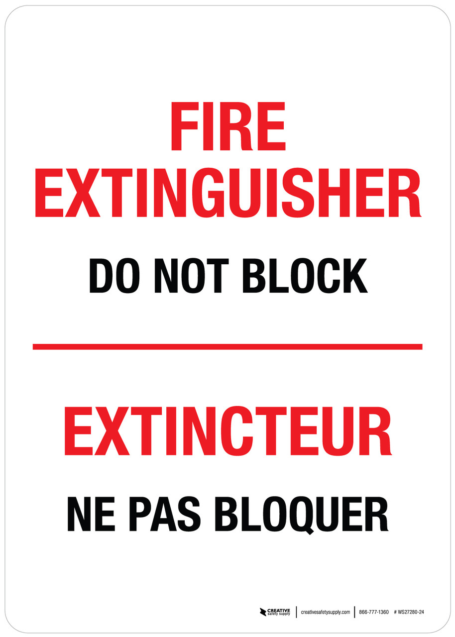 Fire Extinguisher Do Not Block Bilingual Spanish Portrait Wall Sign