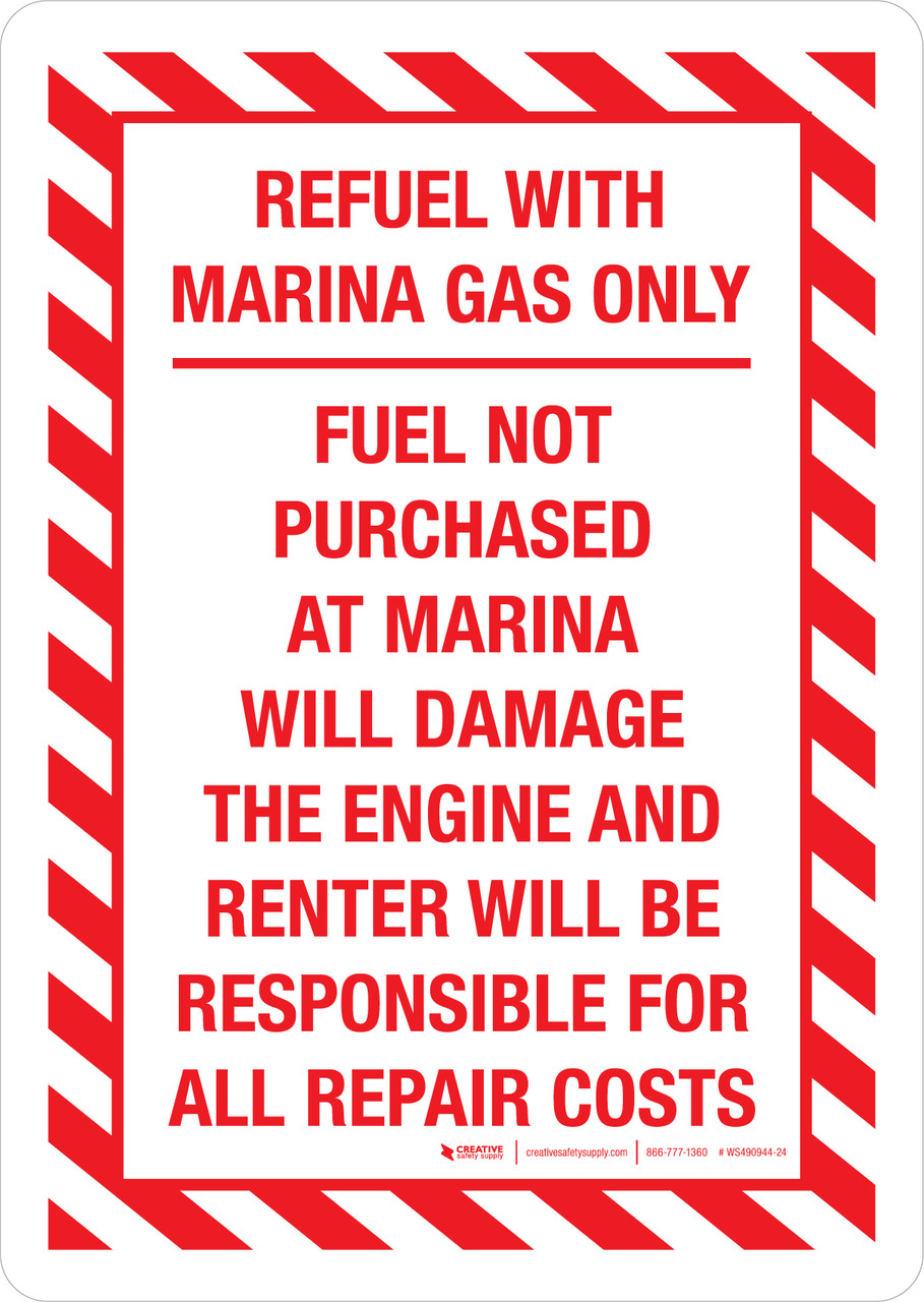 Refuel With Marina Gas Only with Hazard Lines Portrait - Wall Sign ...
