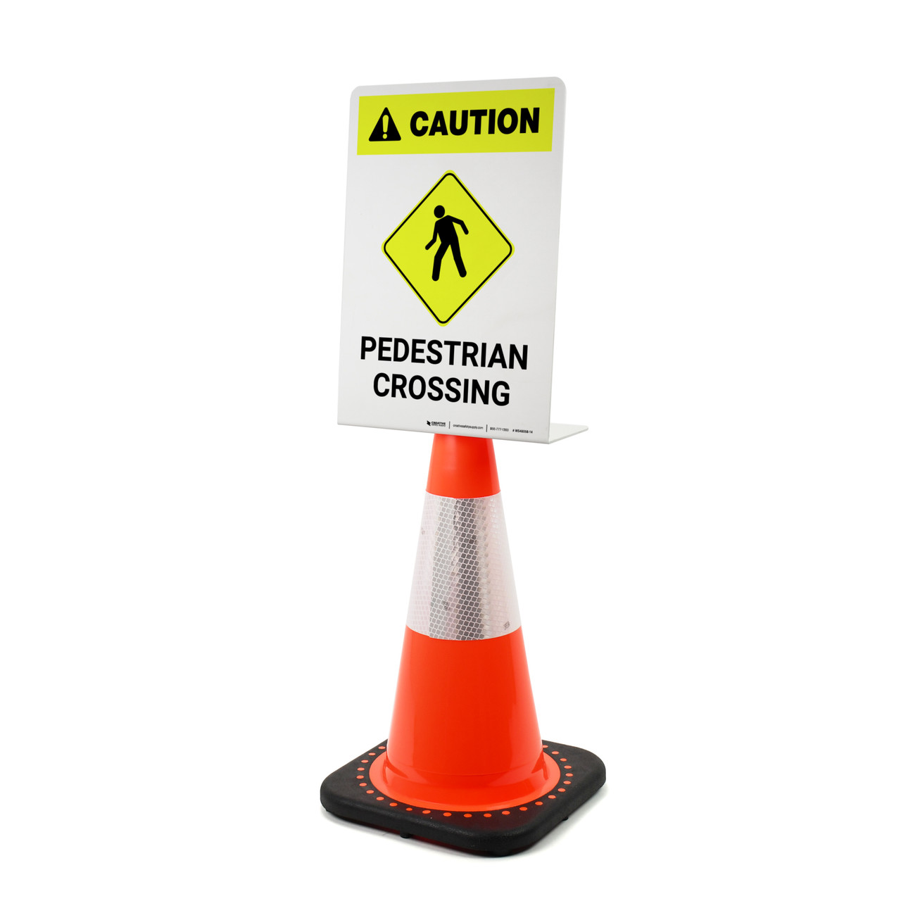 Caution: Pedestrian Crossing with Icon Portrait - Single-Sided Cone Signs