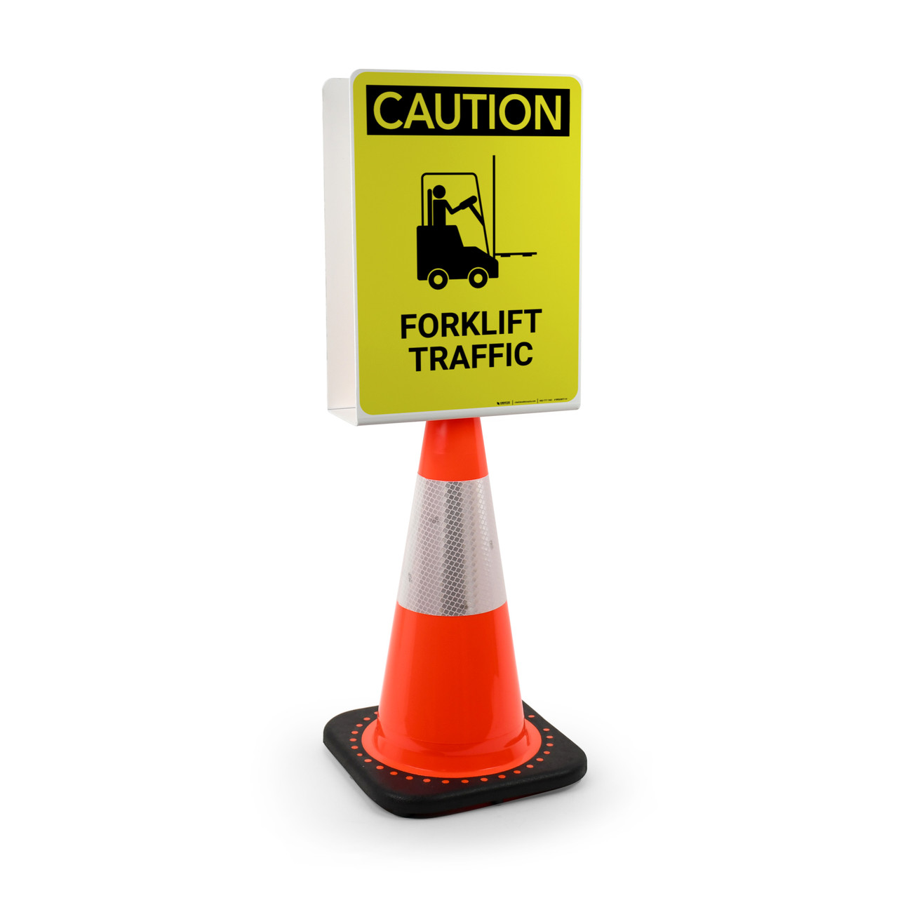 Caution: Forklift Traffic wih Icon Portrait - Double-Sided Cone Sign