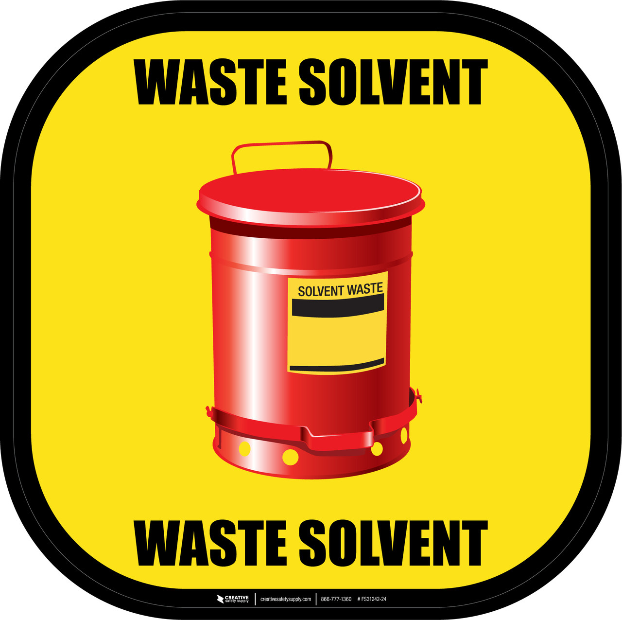 Waste Solvent with Image - Rounded Square Floor Sign