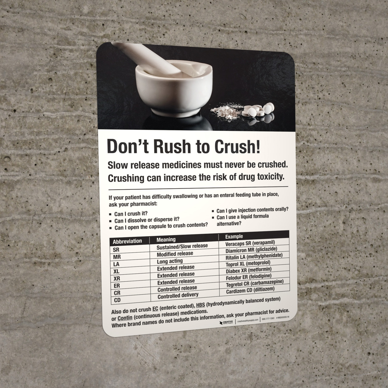 Don't Rush To Crush Slow Release Medicines Portrait - Wall Sign ...