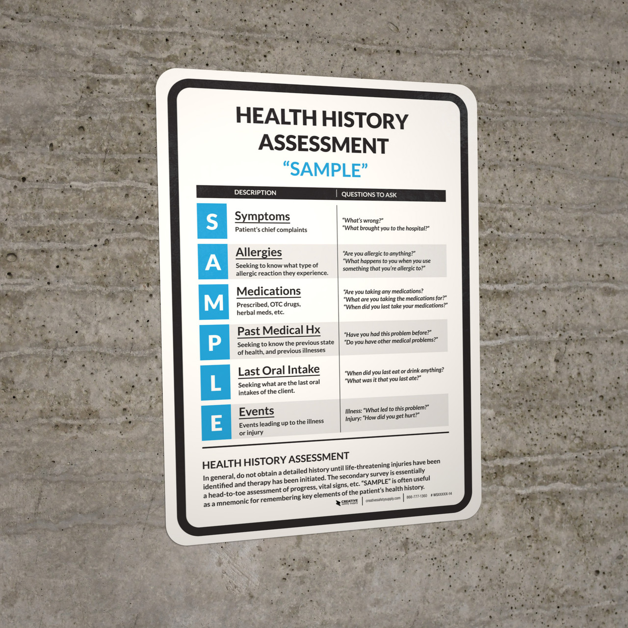 Health History Assessment "SAMPLE" Portrait - Wall Sign