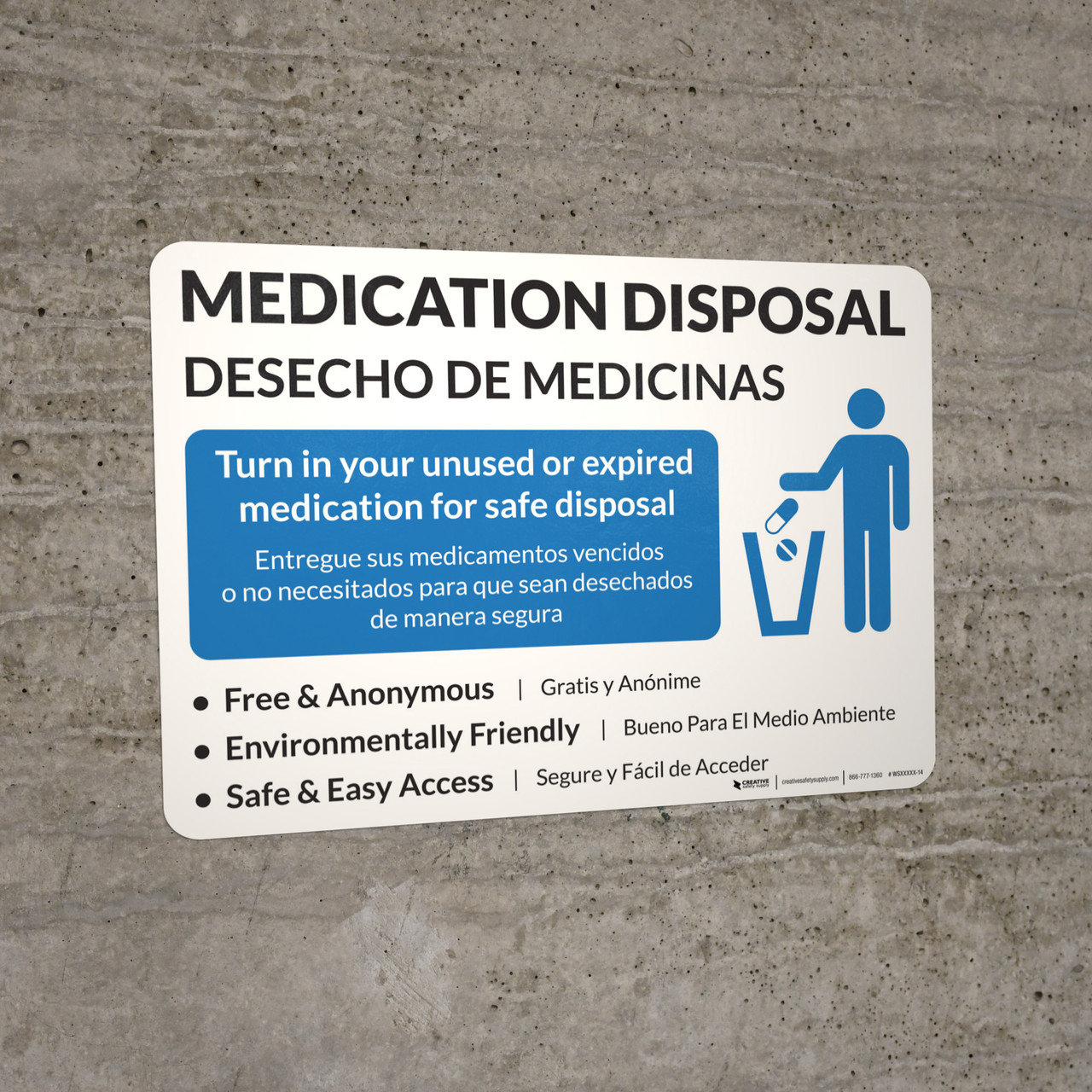 Medication Disposal with Icon - Bilingual Spanish Landscape - Wall Sign ...