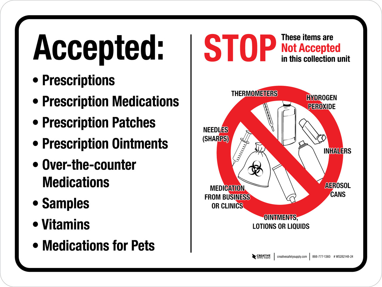 Medication Drop Box Accepted Not-Accepted Landscape - Wall Sign