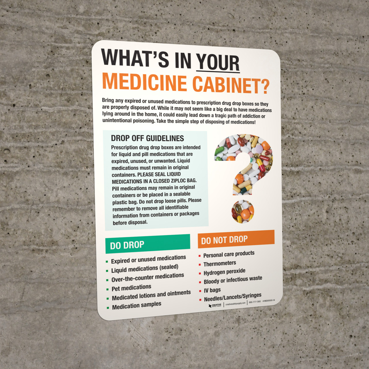 What's In Your Medicine Cabinet? Drop Off Guidelines Portrait - Wall Sign