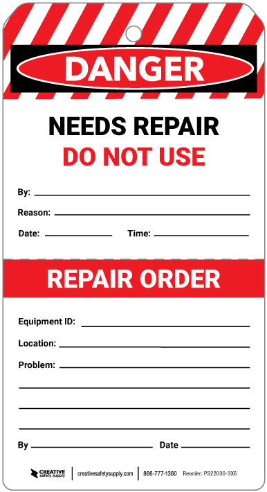 Danger: Needs Repair Do Not Use Hazard Stripes - Tear-Off Tag