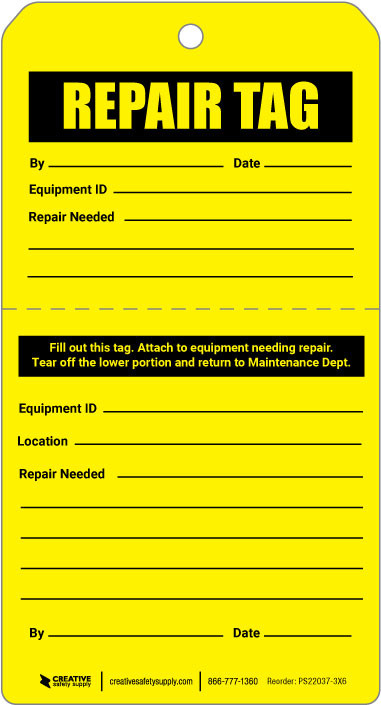 Repair Tag Yellow - Tear-Off Tag