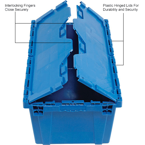 Attached Lid Shipping Container 27-3/16 x 16-5/8 x 12-1/2 Blue with ...
