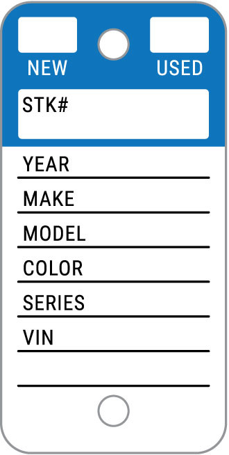 New-Used-STK# Blue/White - Auto Dealership Key Tags | Creative Safety ...