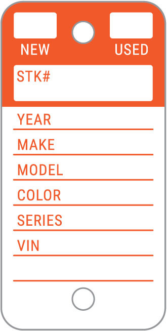 New-Used-STK# Orange/White - Auto Dealership Key Tags