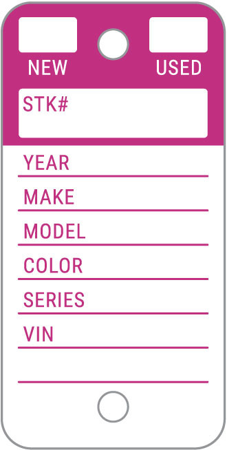 New-Used-STK# Purple/White - Auto Dealership Key Tags