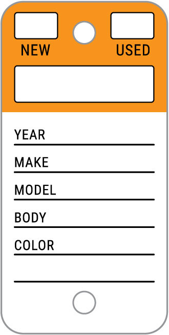 New-Used Orange/White - Auto Dealership Key Tags