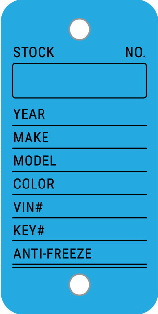 Stock No.-Anti Freeze Blue - Auto Dealership Key Tags | Creative Safety ...