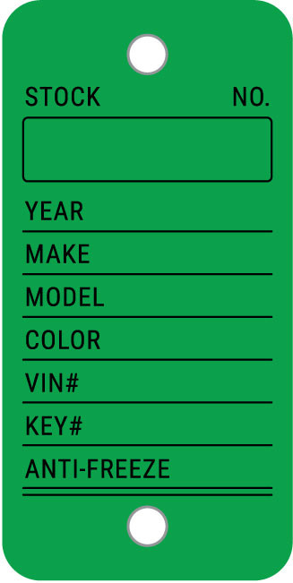 Stock No.-Anti Freeze Green - Auto Dealership Key Tags | Creative ...