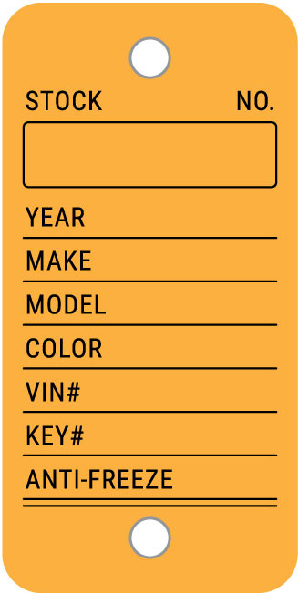 Stock No.-Anti Freeze Orange - Auto Dealership Key Tags | Creative ...