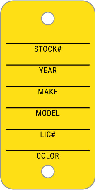 Stock# Yellow - Auto Dealership Key Tags