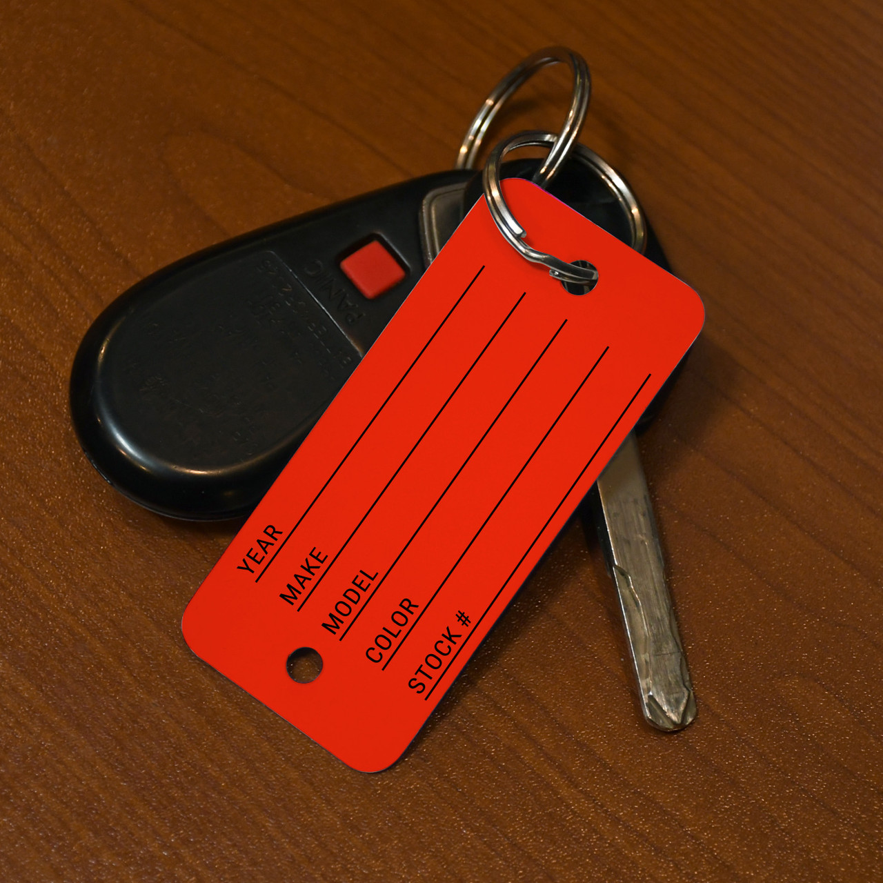 Year-Make-Model Landscape Red - Auto Dealership Key Tags