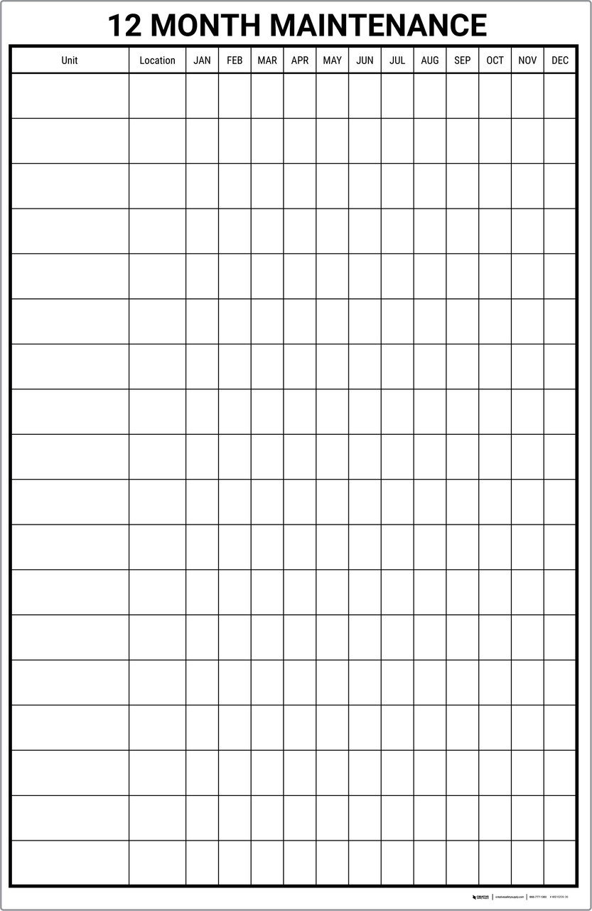 12 Month Maintenance Portrait Whiteboard