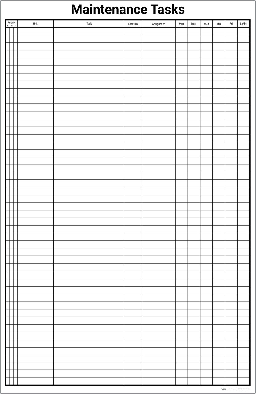 Maintenance Tasks Portrait Whiteboard