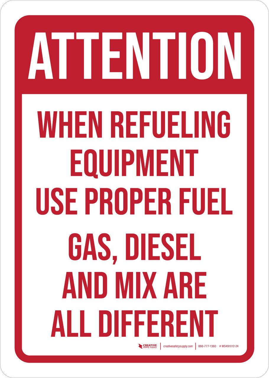 Attention: When Refueling Equipment Use Proper Fuel Portrait - Wall Sign